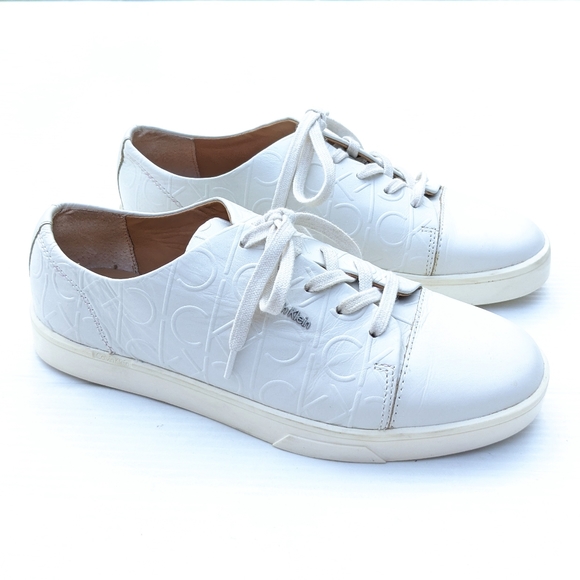 Calvin Klein | Shoes | Calvin Klein Imilia Logo Embossed White Chunky ...